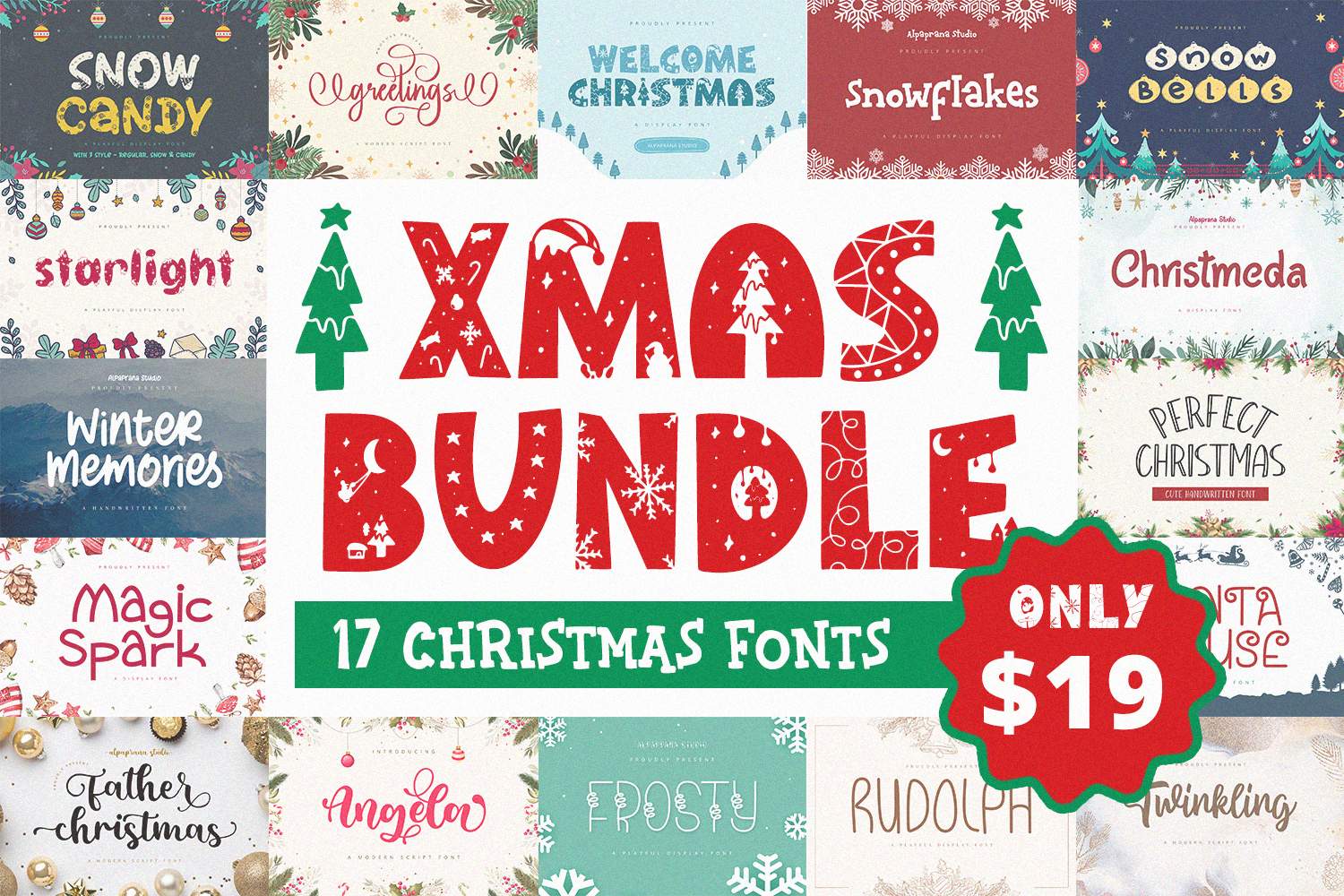 Xmas Bundle | 17 Christmas Fonts - Alpaprana Studio